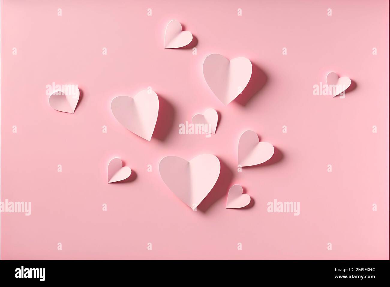 Soft pink paper hearts on light background. Papercut design pastel pink ...