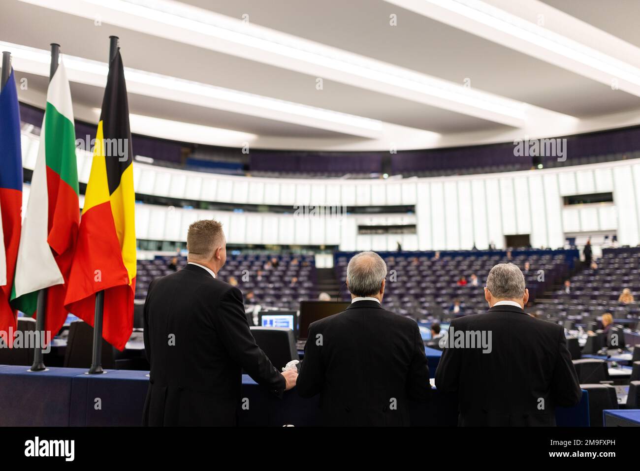 Strasbourg, France. 18 January 2023, France, Straßburg: Three ushers ...