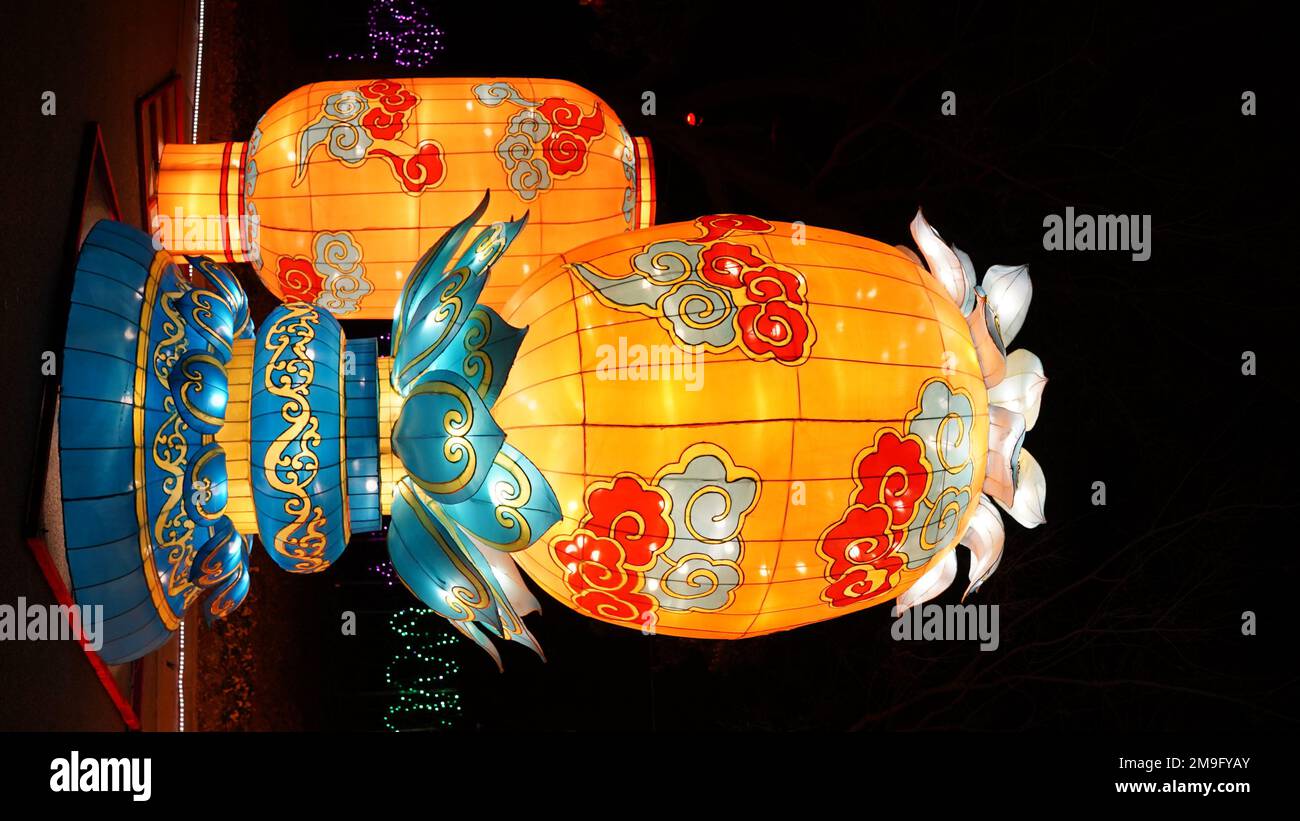 SHIYAN, CHINA - JANUARY 17, 2023 - Visitors enjoy lanterns in Shiyan ...
