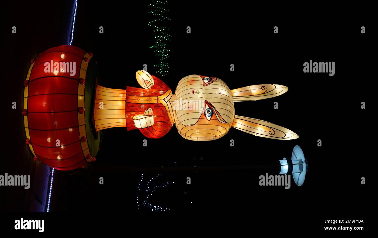 SHIYAN, CHINA - JANUARY 17, 2023 - Visitors enjoy lanterns in the shape ...