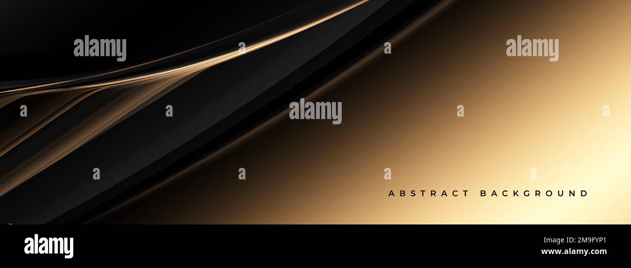 Black and gold luxury abstract wide banner design with golden lines ...