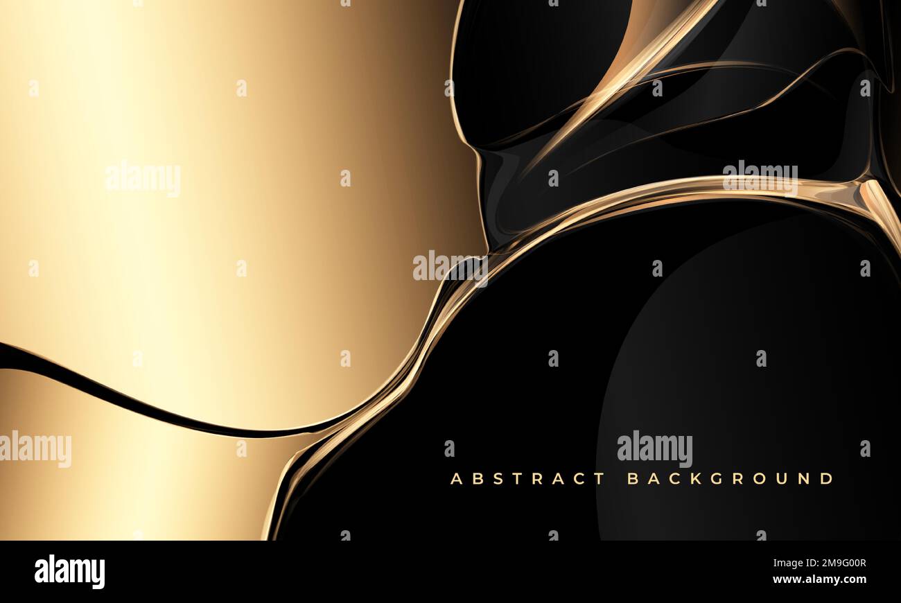 Abstract black and gold luxury background with liquid golden shapes and ...