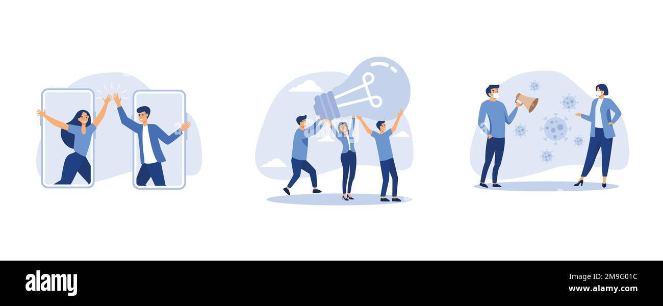 happy businessman and businesswoman hi five from mobile phone, business ...