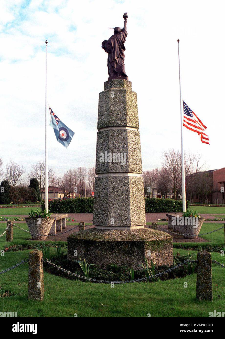 A view from behind the 48th Fighter Wing Statue of Liberty located at ...