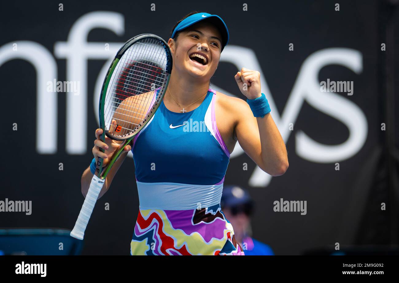 Emma Raducanu of Great Britain in action against Tamara Korpatsch of Germany during the first ...