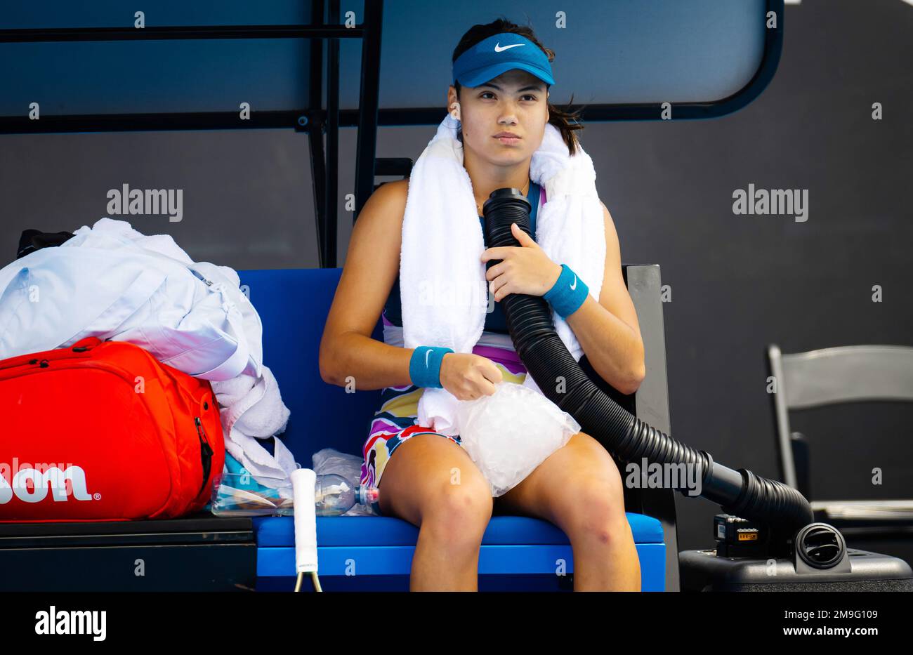Emma Raducanu of Great Britain in action against Tamara Korpatsch of Germany during the first ...