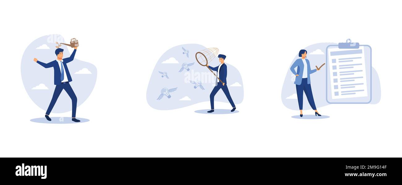 growth mindset, smart businessman chasing and catch flying lightbulb ...