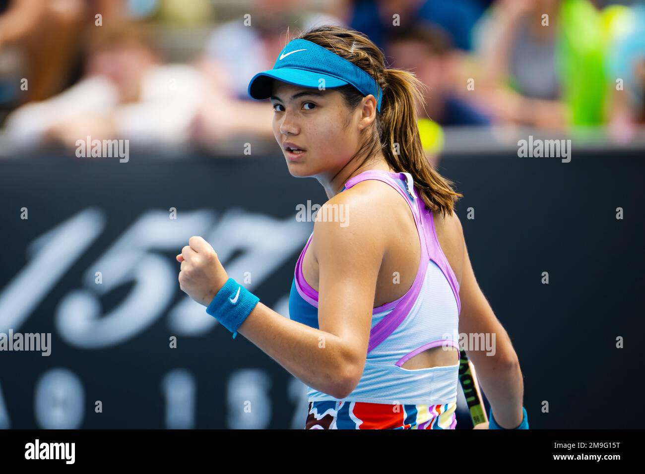 Emma Raducanu of Great Britain in action against Tamara Korpatsch of Germany during the first ...