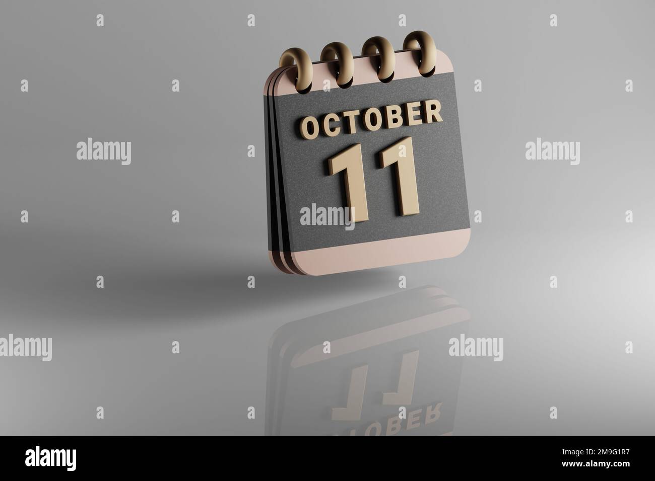 Standing black and golden month lined desk calendar with date October ...