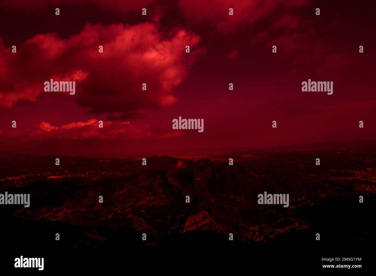 Fiery red sky. Blood clouds. Horror. Background, banner. Horror ...