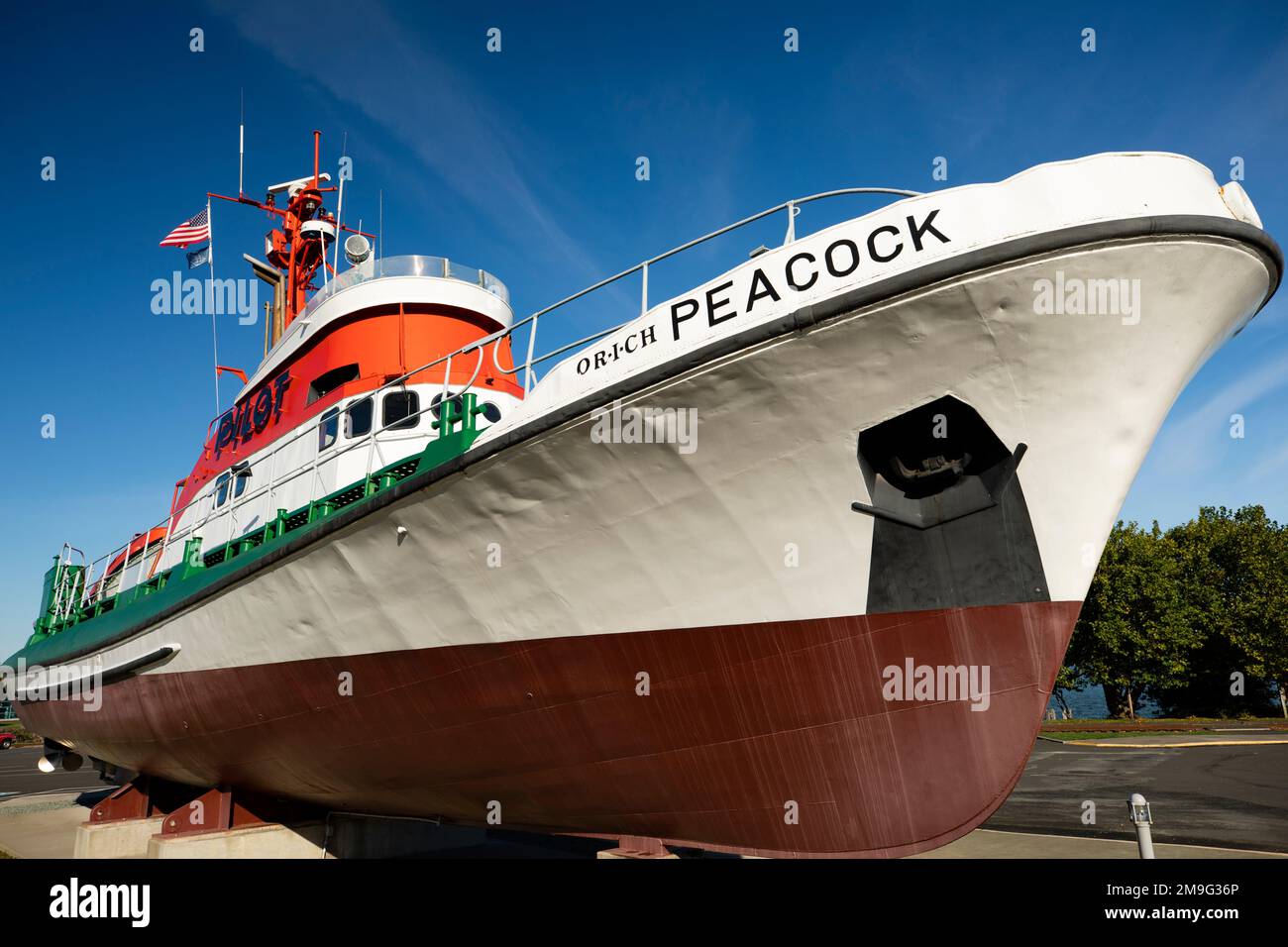 Low angle view of ship in drydock, Astoria Harbor, Oregon, USA Stock ...