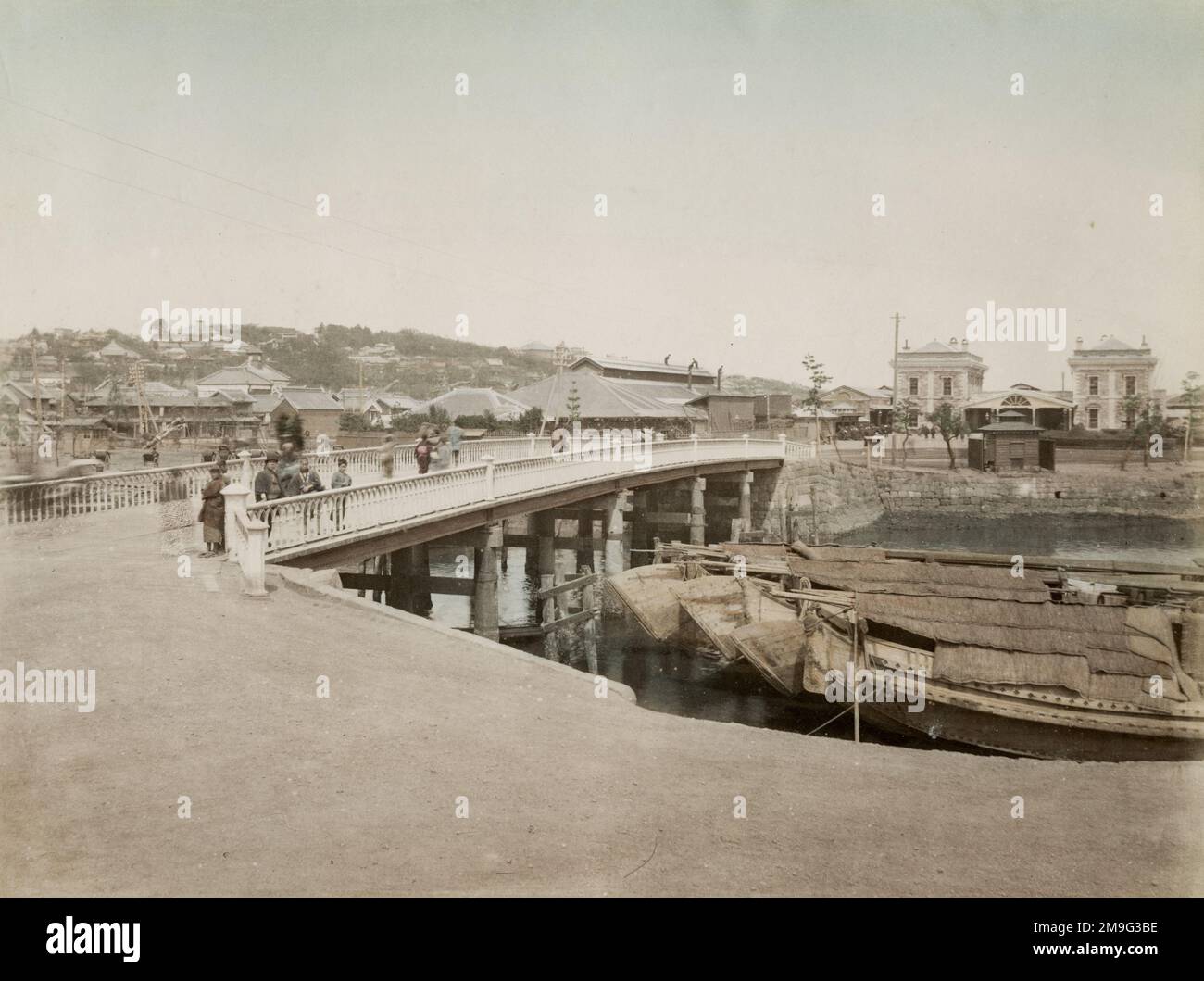 Vintage 19th century photo - railway station and bridge, Yokohama ...