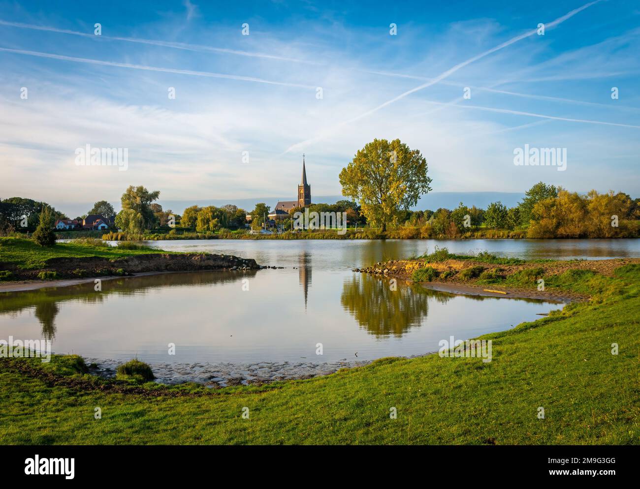 Meuse river, a natural border between dutch provinces of Gelderland and ...