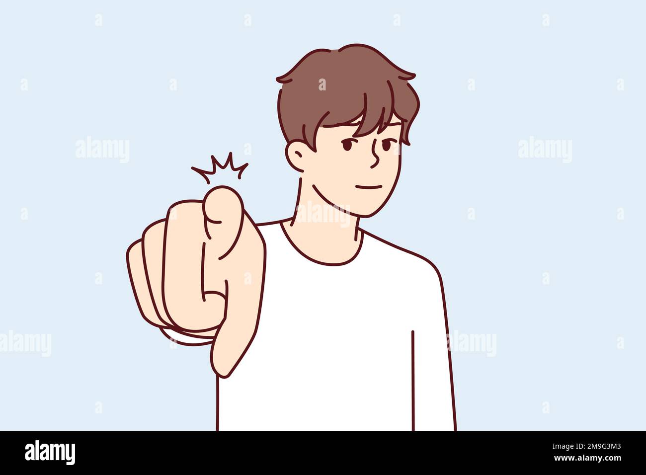 Confident man pointing finger at camera to press button on invisible ...