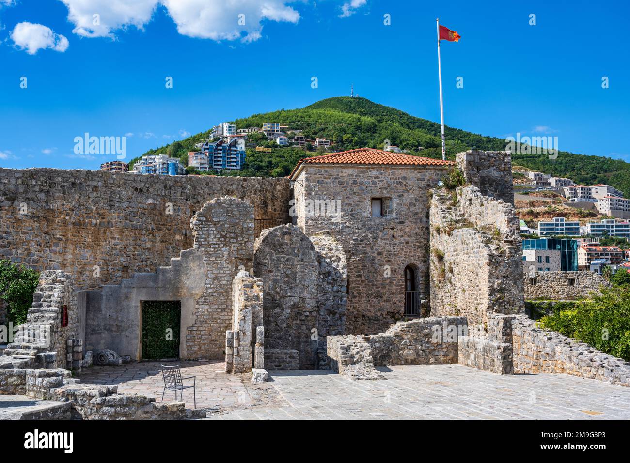 Ruins of the Citadel in the old town of Budva on the Adriatic Coast of ...