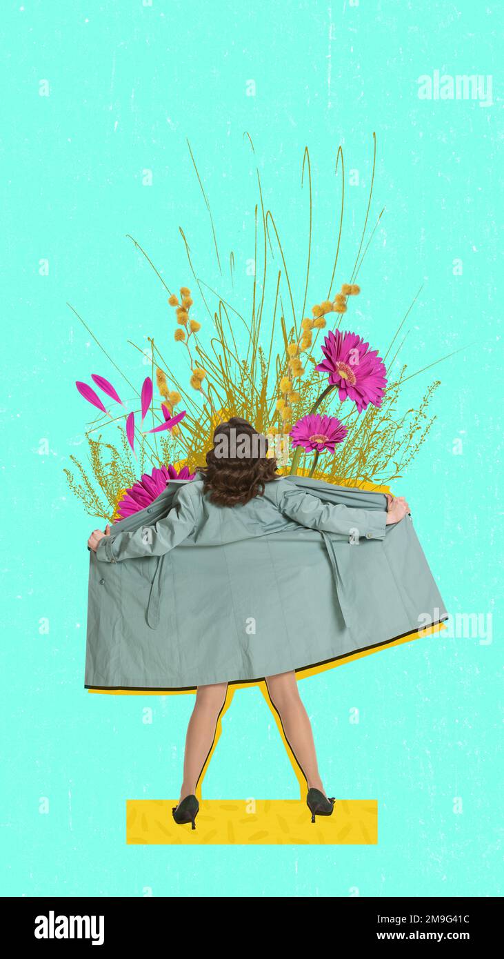 Creative colorful design. Modern art collage. Woman celebrating female ...