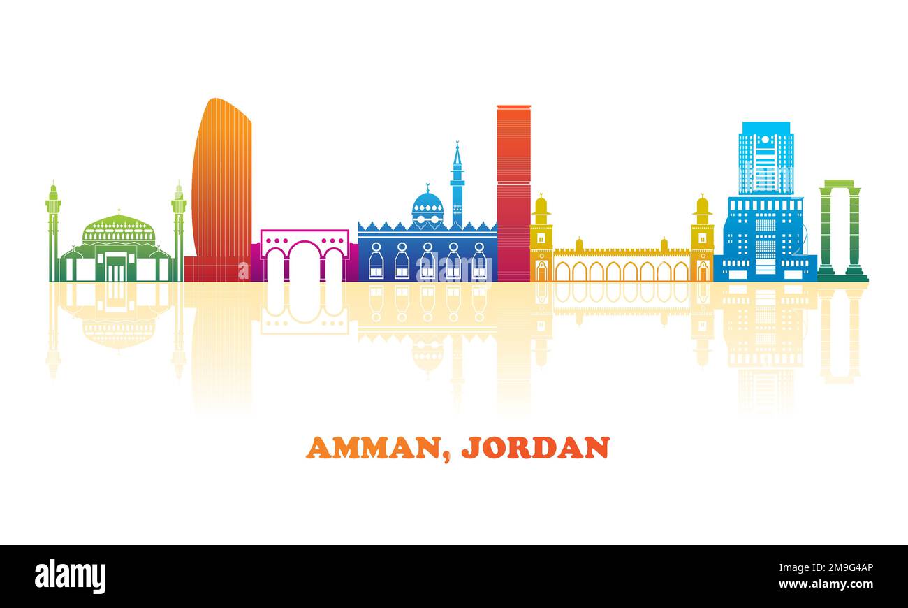 Colourfull Skyline panorama of city of Amman, Jordan - vector ...