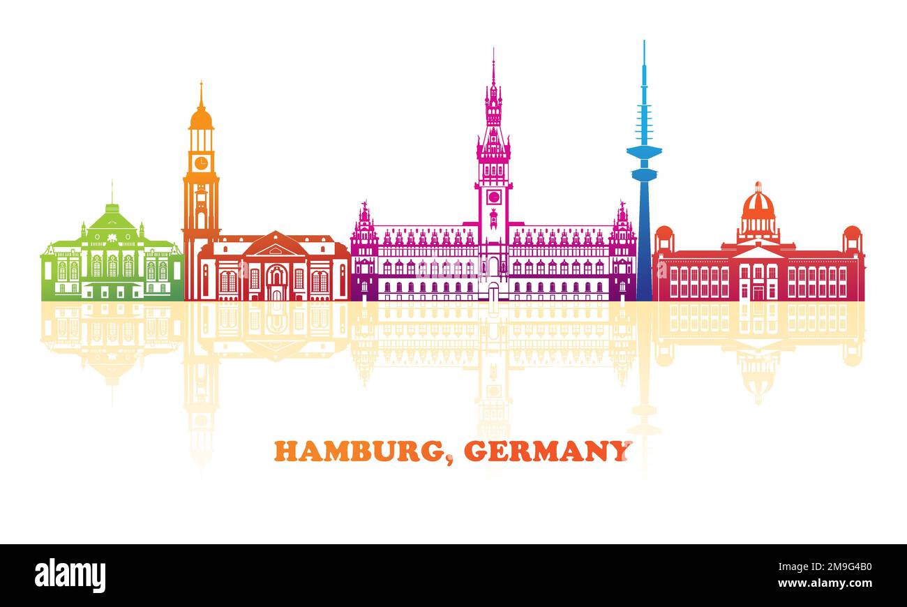 Colourfull Skyline panorama of city of Hamburg, Germany - vector illustration Stock Vector Image ...