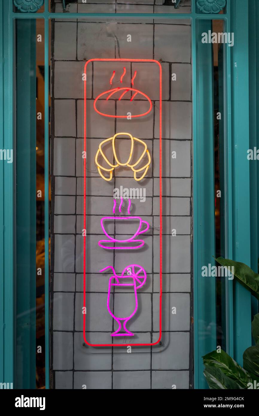 Colorful neon sign bakery hi-res stock photography and images - Alamy