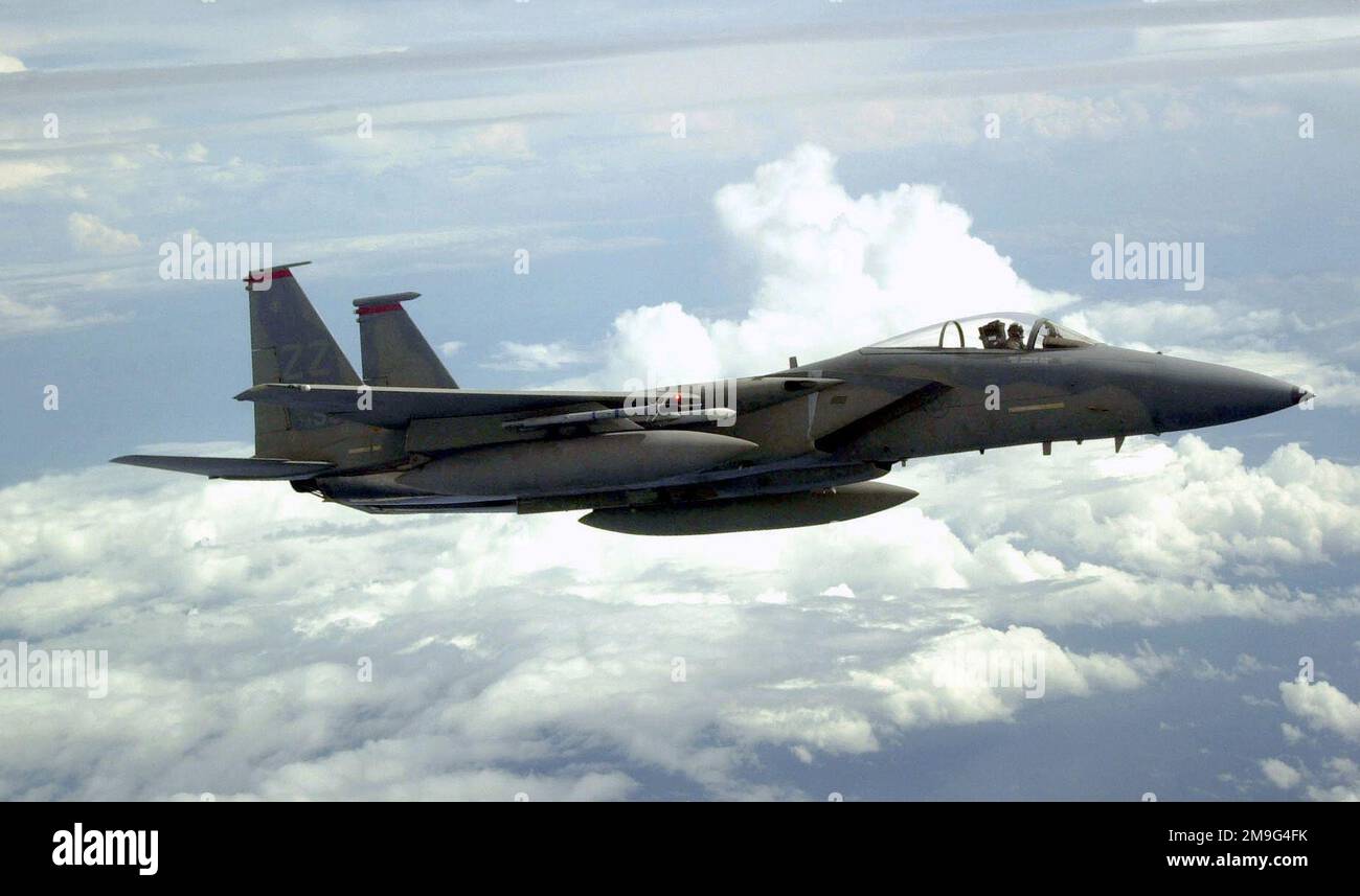 An F-15 Eagle aircraft from the 67th Fighter Squadron, Kadena Air Base ...