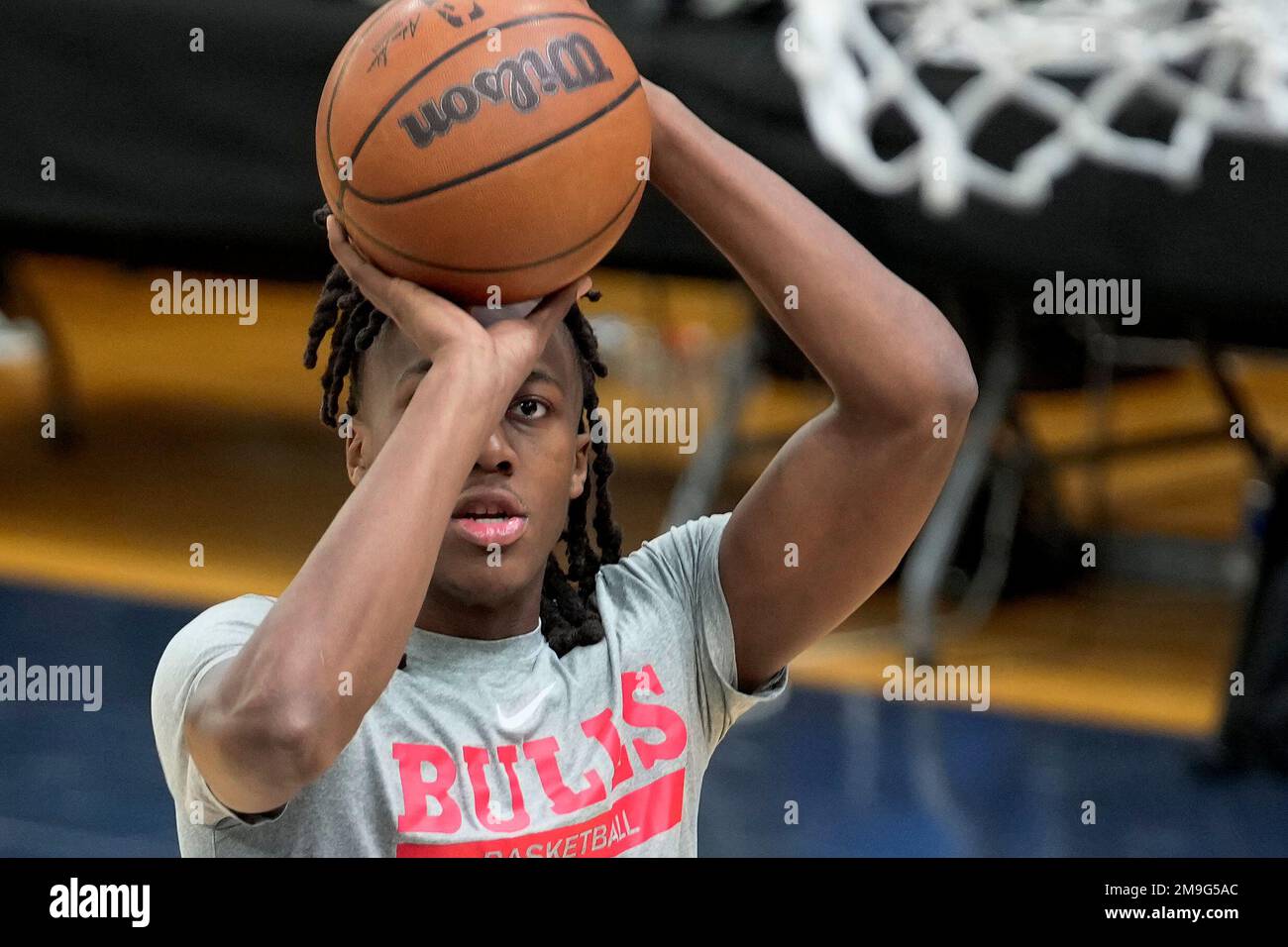 Chicago Bulls Ayo Dosunmu practises during a training session on the ...