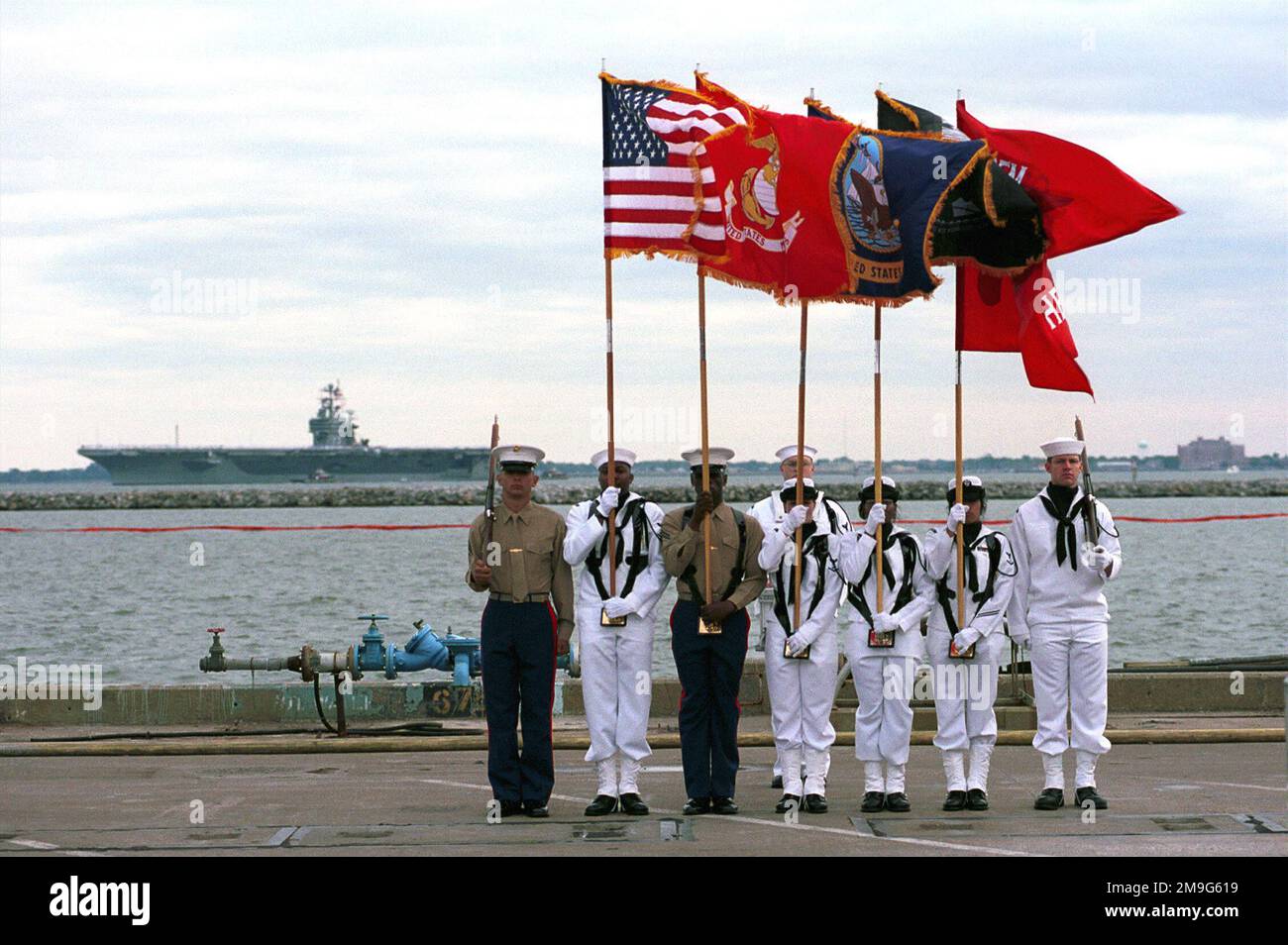 USS HARRY S. TRUMAN (CVN 75) color guard performs before its arrival to ...