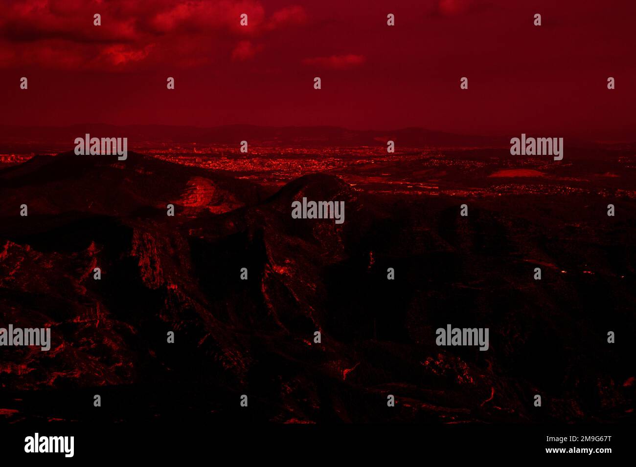 Fiery red sky. Blood clouds. Horror. Background, banner. Horror ...