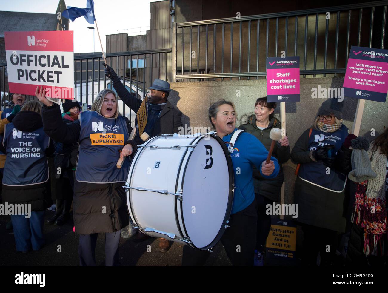 Striking nurses on a picket line outside the Royal Liverpool Hospital ...