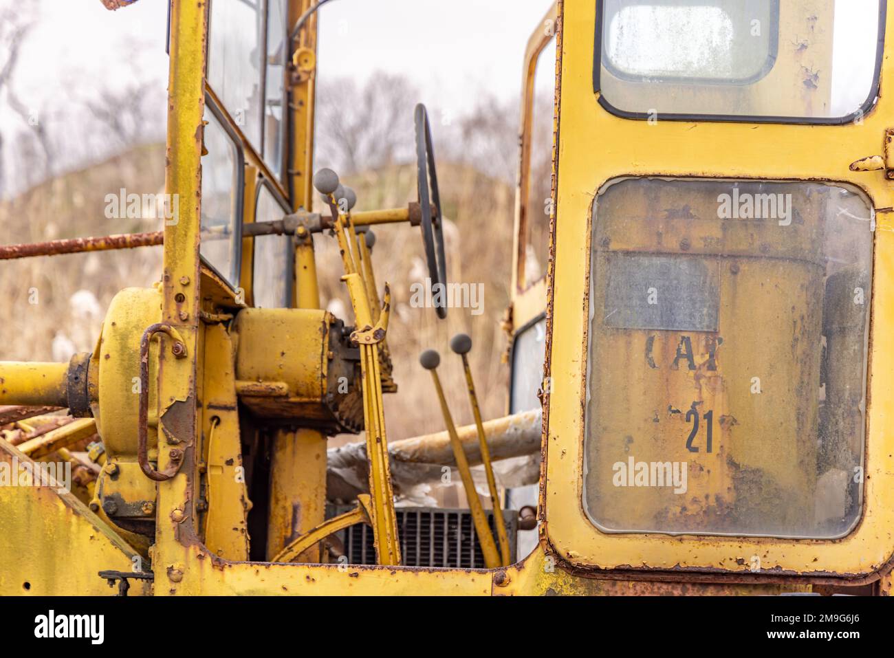 detail of the cab of an old grader Stock Photo - Alamy