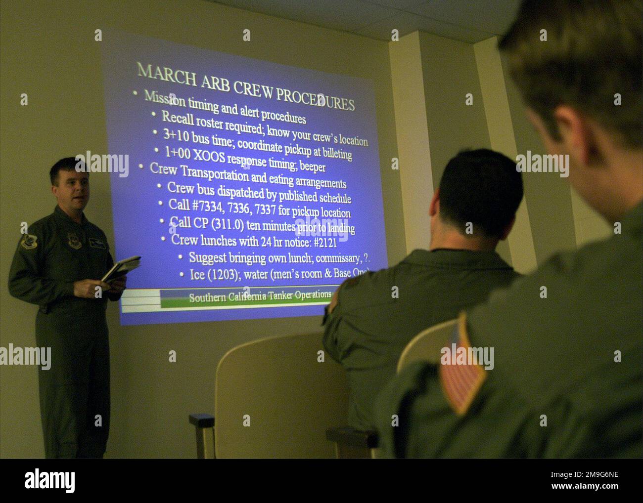 Major Chuck Ruhl of the 92d Air Refueling Wing briefs aircrew members ...