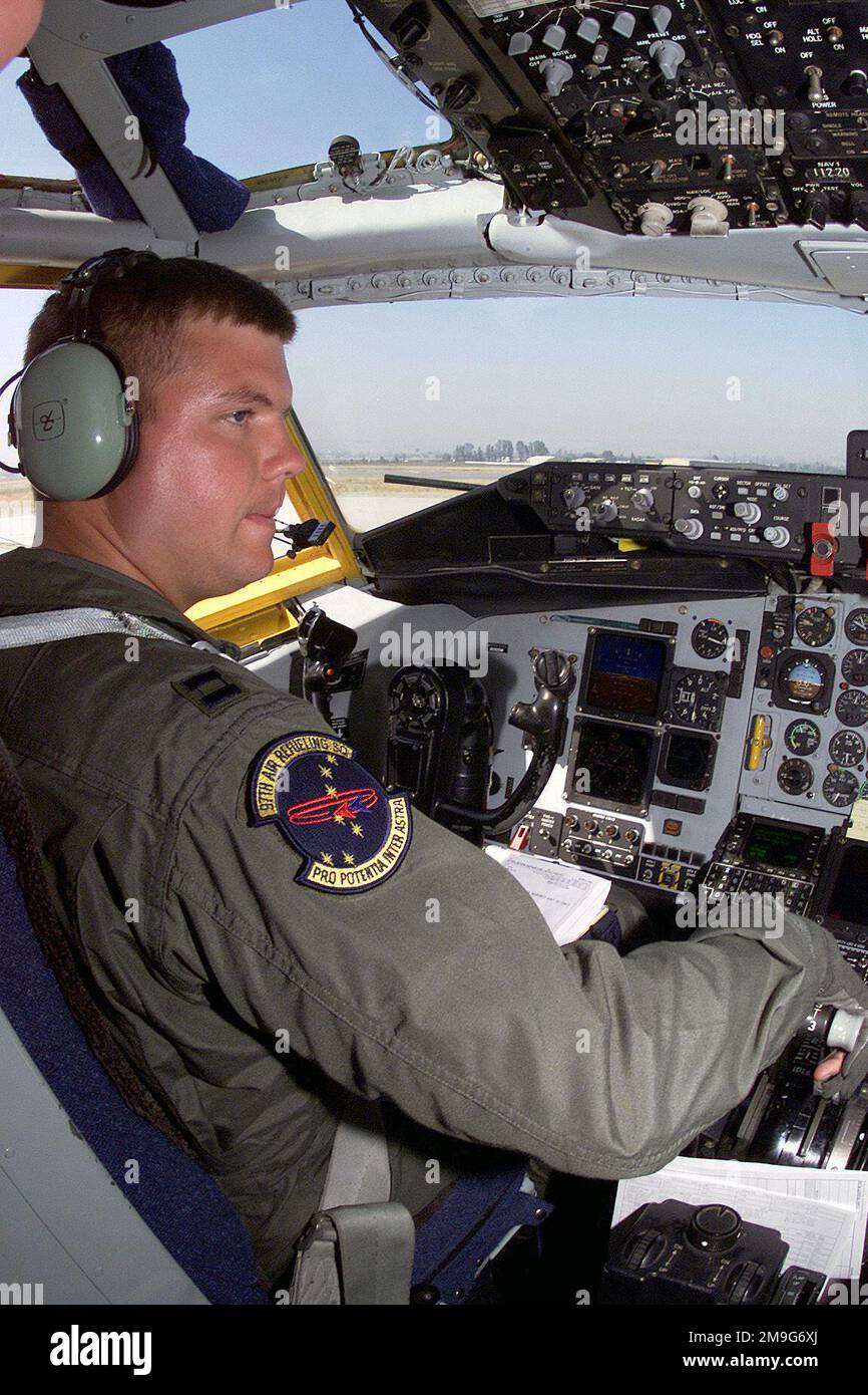 Captain Scoville Currin, 97th Air Refueling Squadron, prepares for take ...