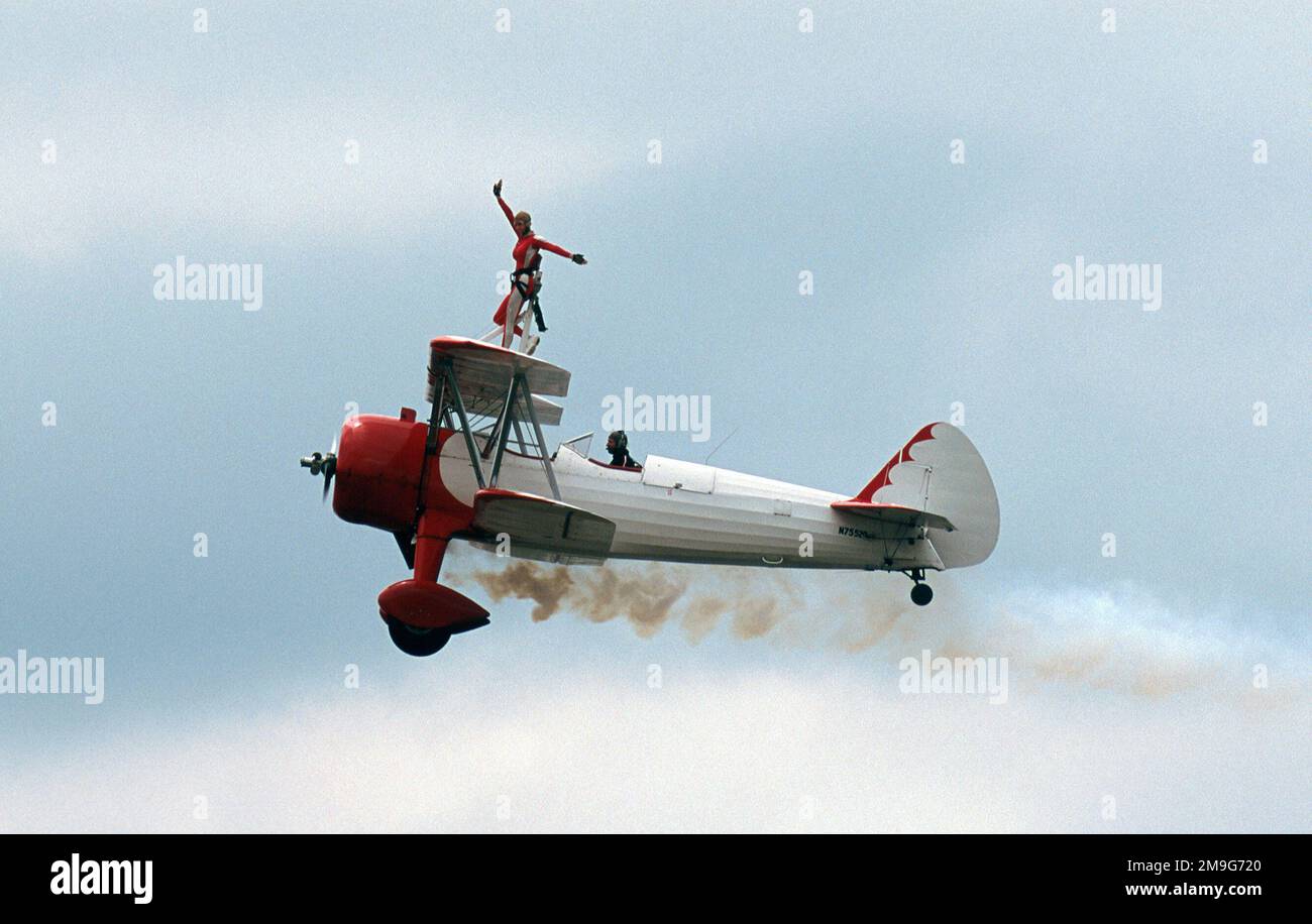 Wing Walkers Jane and Kirk Wicker perform in a Boeing 1943 Stearman ...