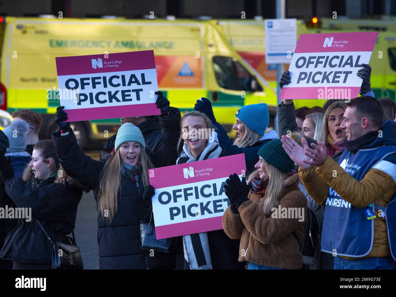 Striking nurses on a picket line outside the Royal Liverpool Hospital ...