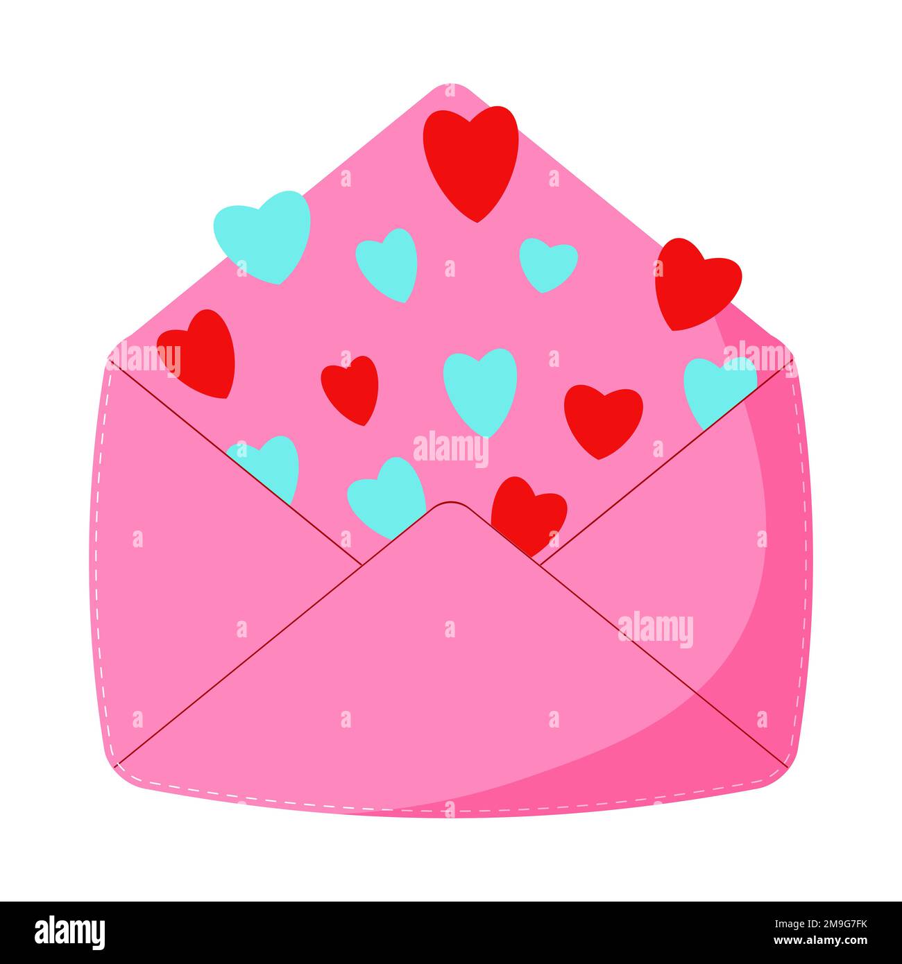 Pink Vector envelope. Illustration of the opened envelope with hearts ...