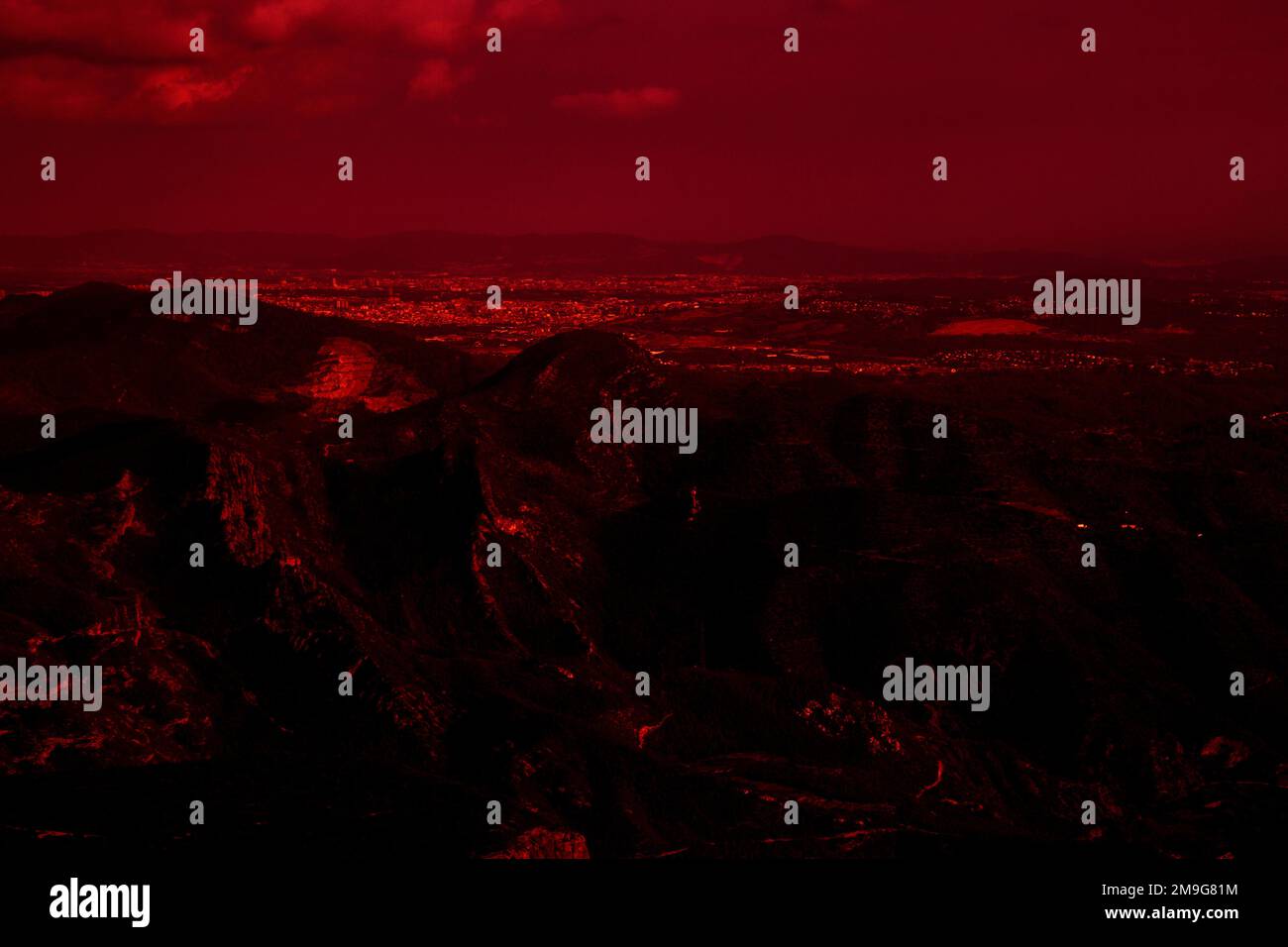 Fiery red sky. Blood clouds. Horror. Background, banner. Horror ...