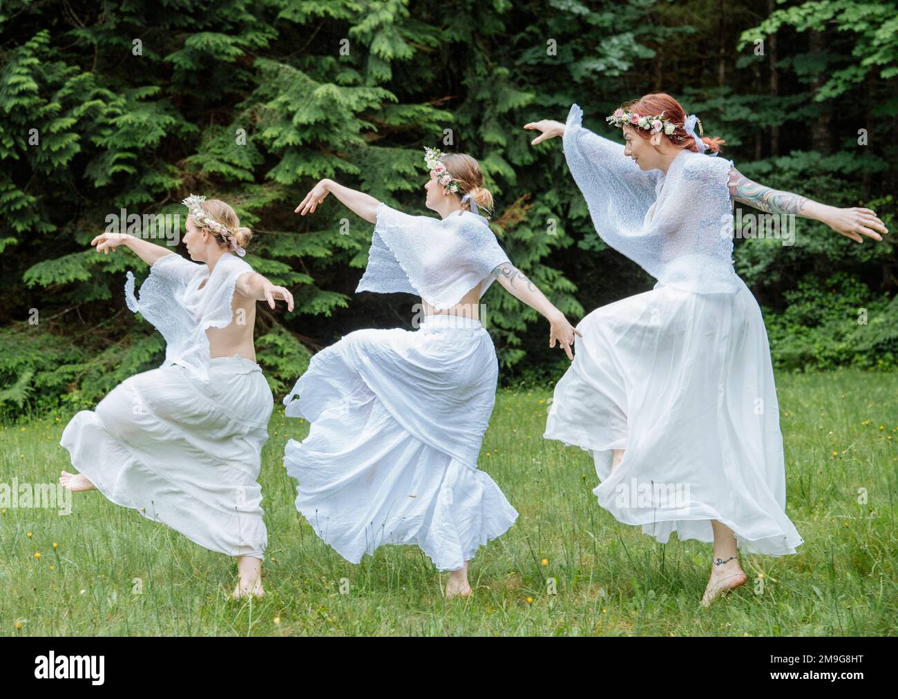 Three woman nymphs in forest, Bainbridge Island, Washington, USA Stock ...