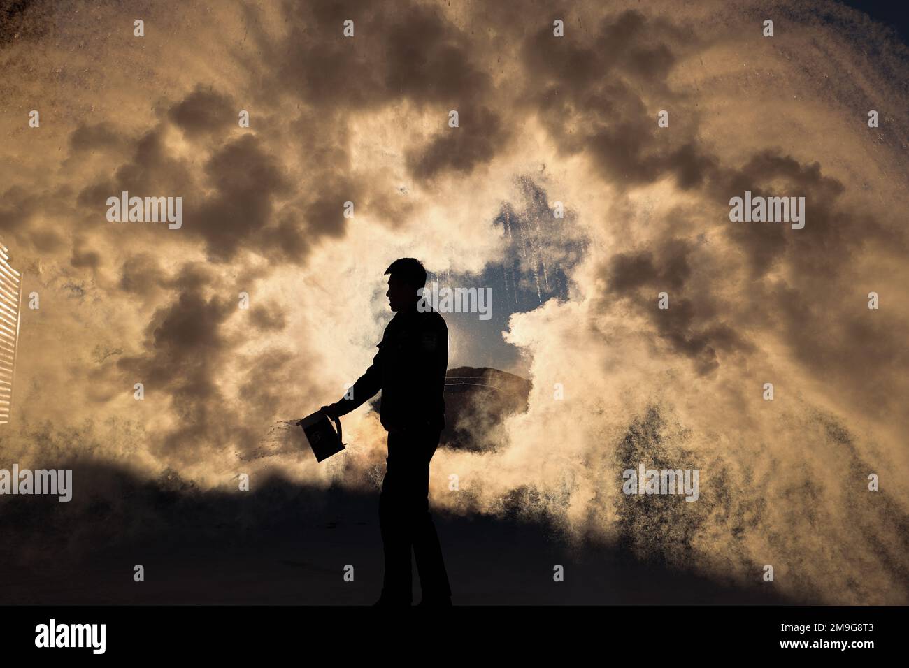 ALTAY, CHINA - JANUARY 18, 2023 - Police officers enjoy pouring water ...