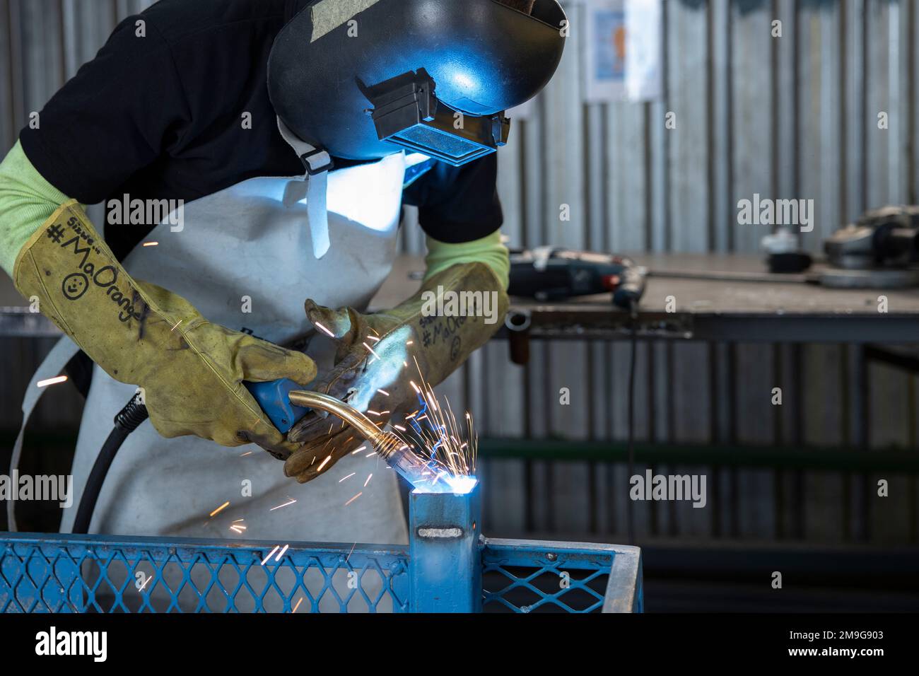 A work process of a worker processing metal with a special tool Stock ...