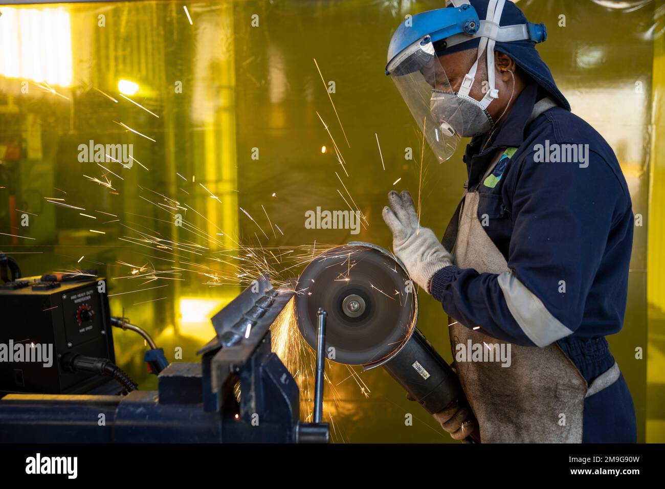 A work process of a worker processing metal with a special tool Stock ...
