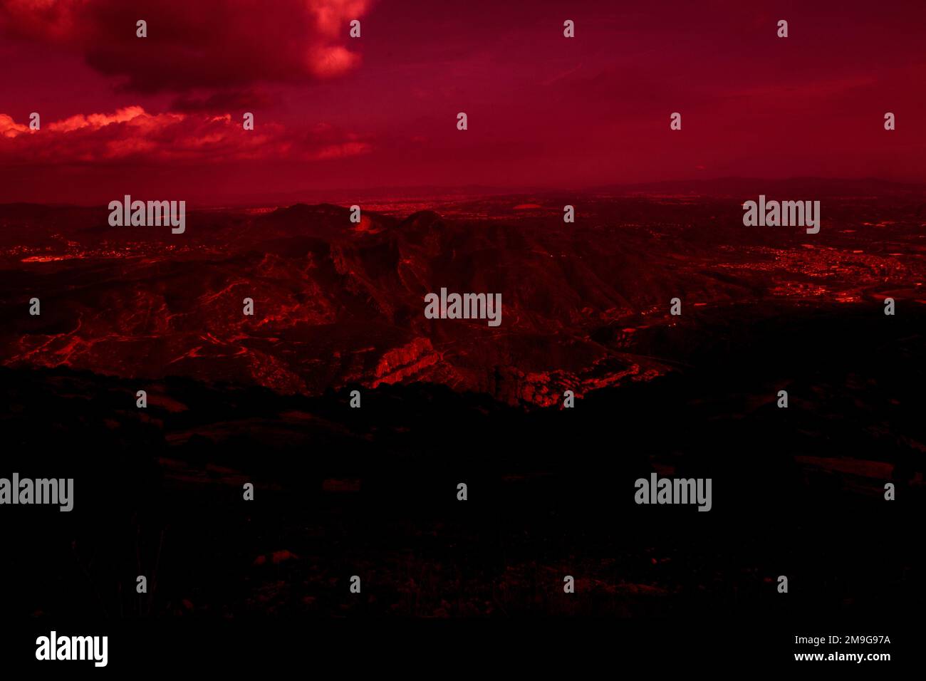 Fiery red sky. Blood clouds. Horror. Background, banner. Horror ...