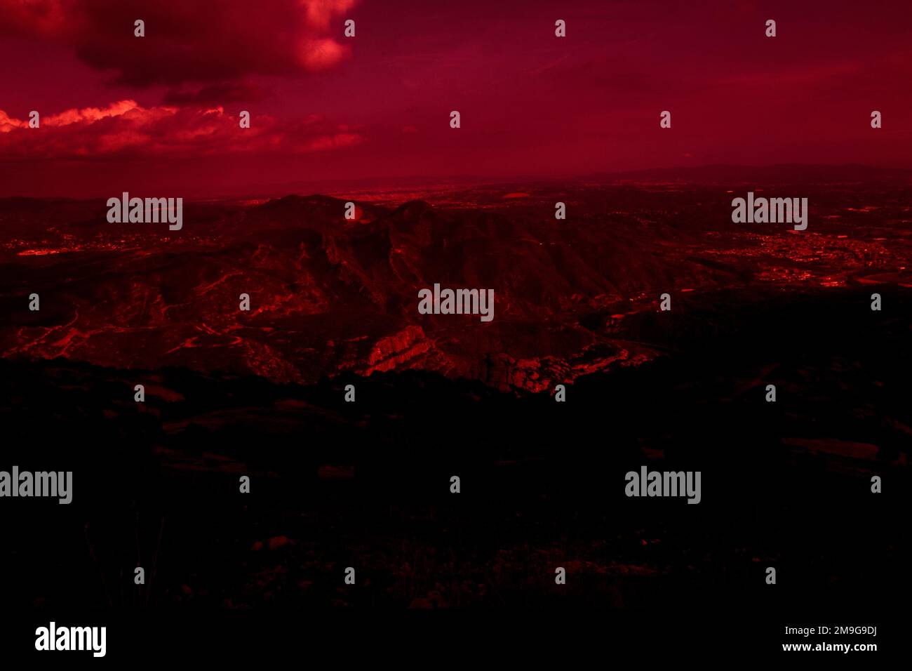 Fiery red sky. Blood clouds. Horror. Background, banner. Horror ...