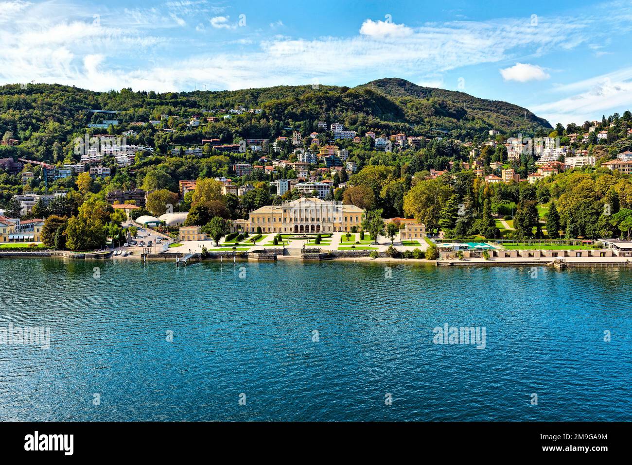 Distant view of Villa Olmo on shore of Lake Como, Como, Lombardy, Italy ...