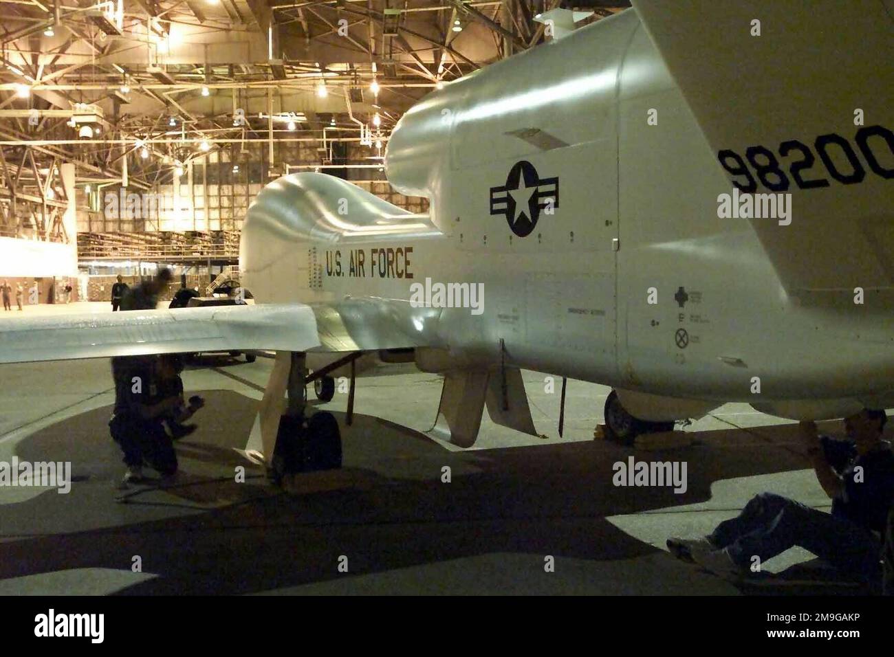 The Global Hawk unmanned aircraft awaits fueling after its arrival at ...