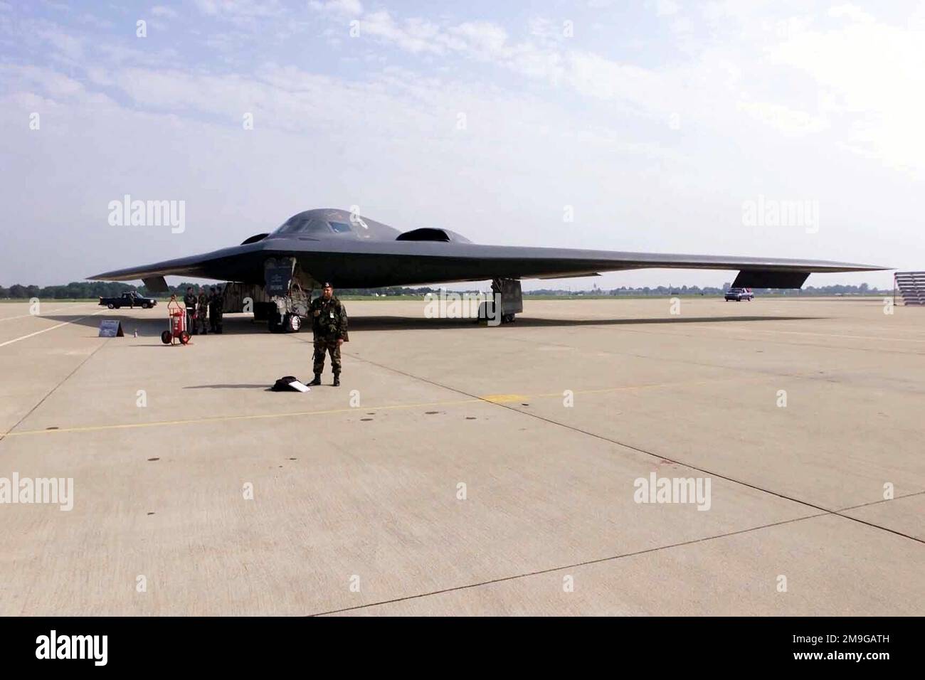 B-2 stealth bomber, with its unique flying wing configuration, on ...