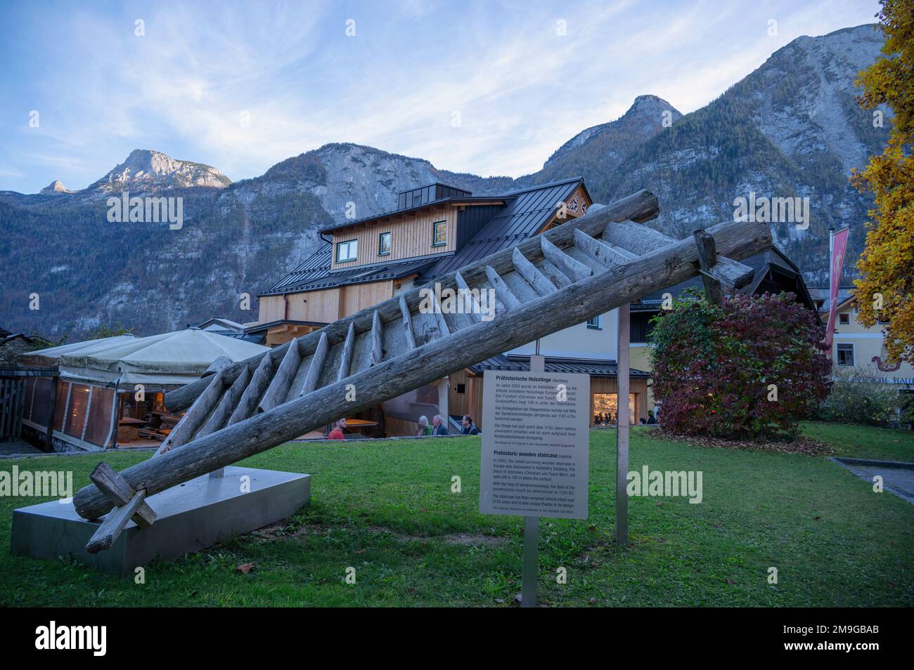 Hallstatt, Austria. View of a ladder shaped monument outside the Museum ...