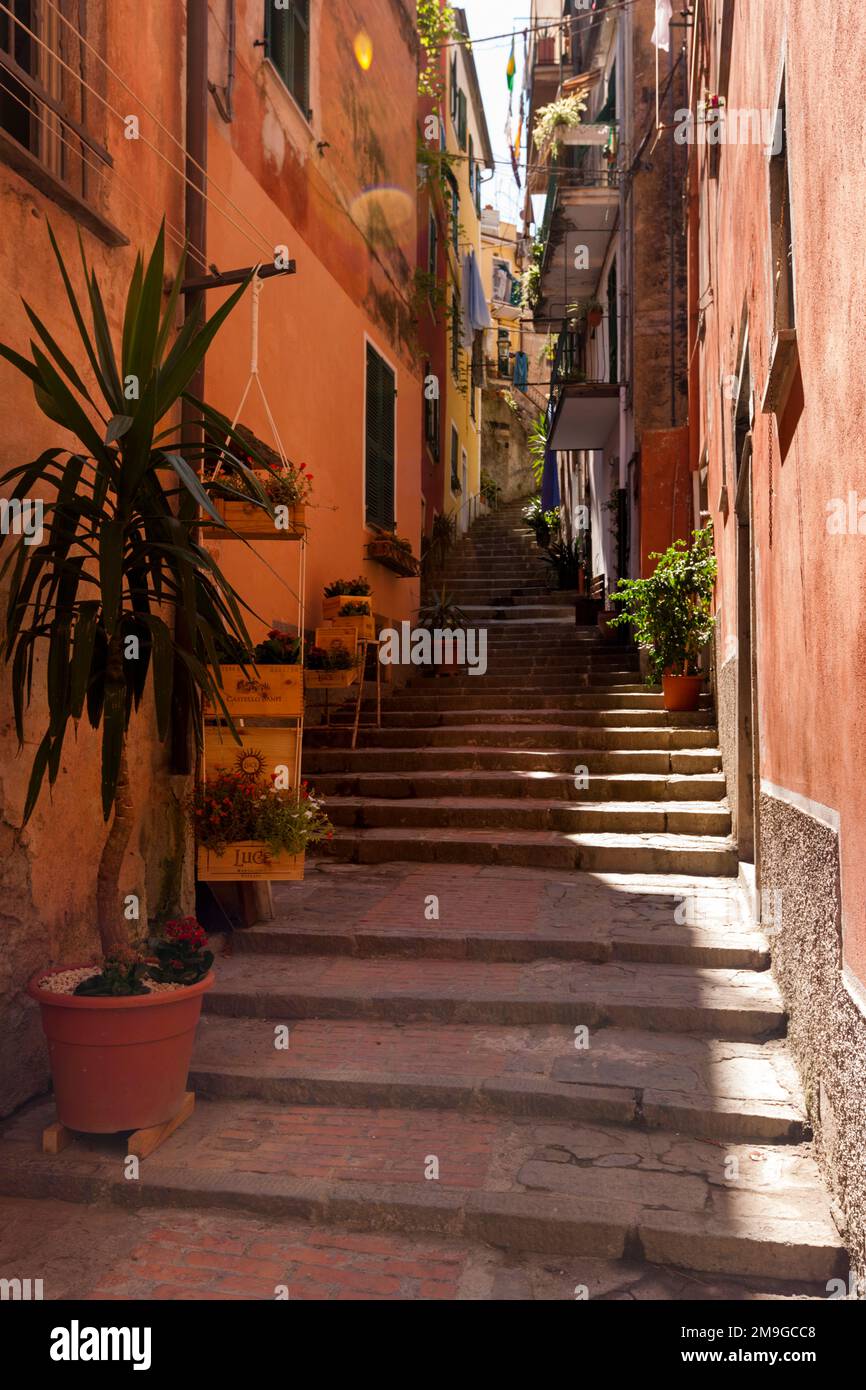 Steps between buildings, Monterosso al Mare, Liguria, Italy Stock Photo ...