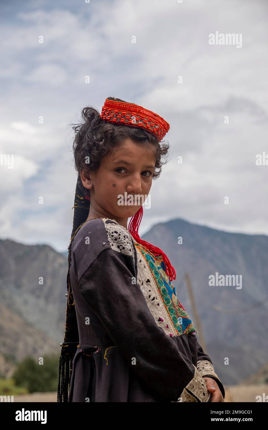 Portrait of a young Kalash girl, Bumburet Valley, Pakistan Stock Photo ...
