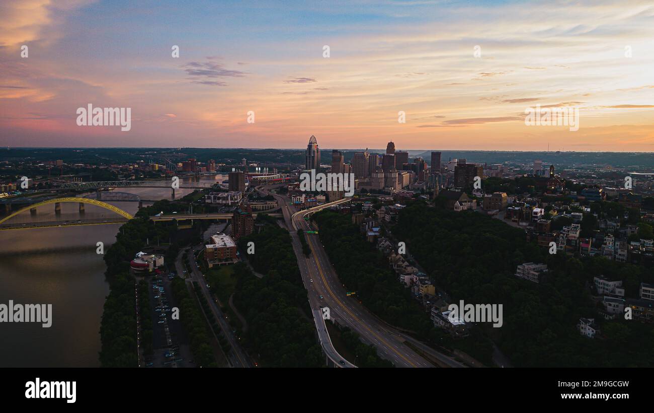 An aerial view of the mesmerizing metropolitan area of Cincinnati city ...