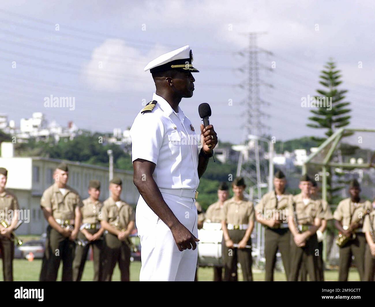 United States Navy Captain Kenneth R. Wright giving his farewell speach ...