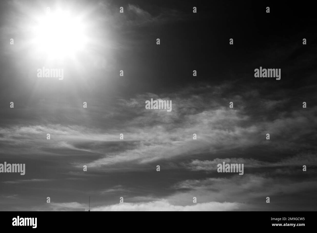 Black and white sky. Dramatic clouds. Horror. Background, banner ...
